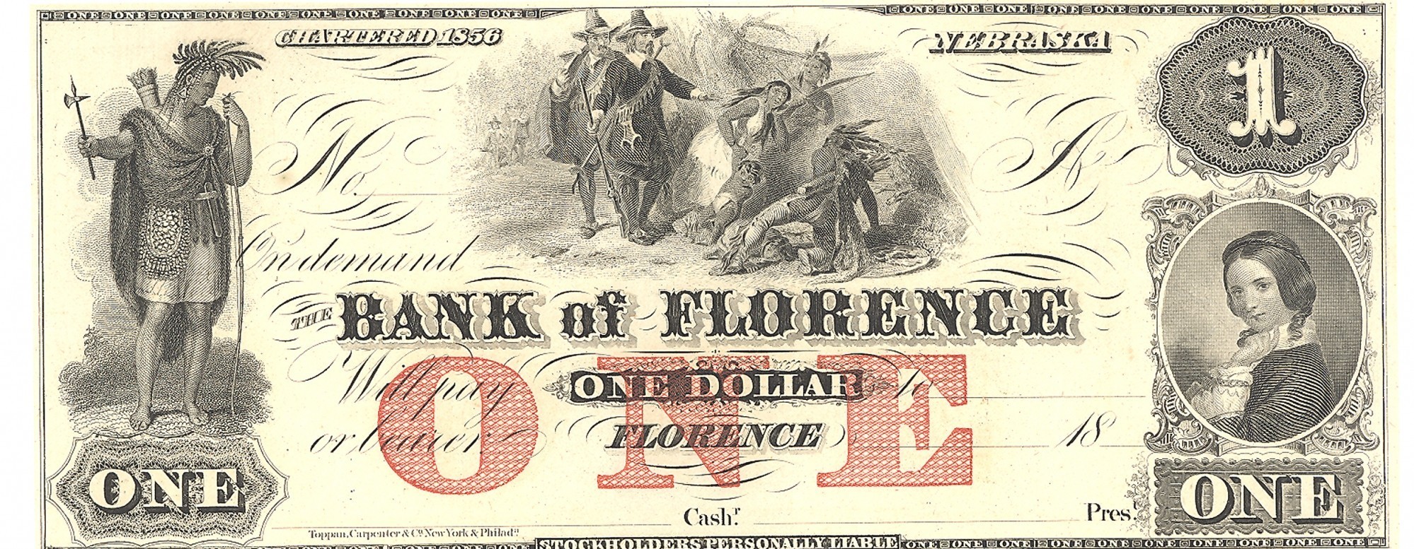 THE BANK OF FLORENCE, NEBRASKA, $1 NOTE — Horse Soldier