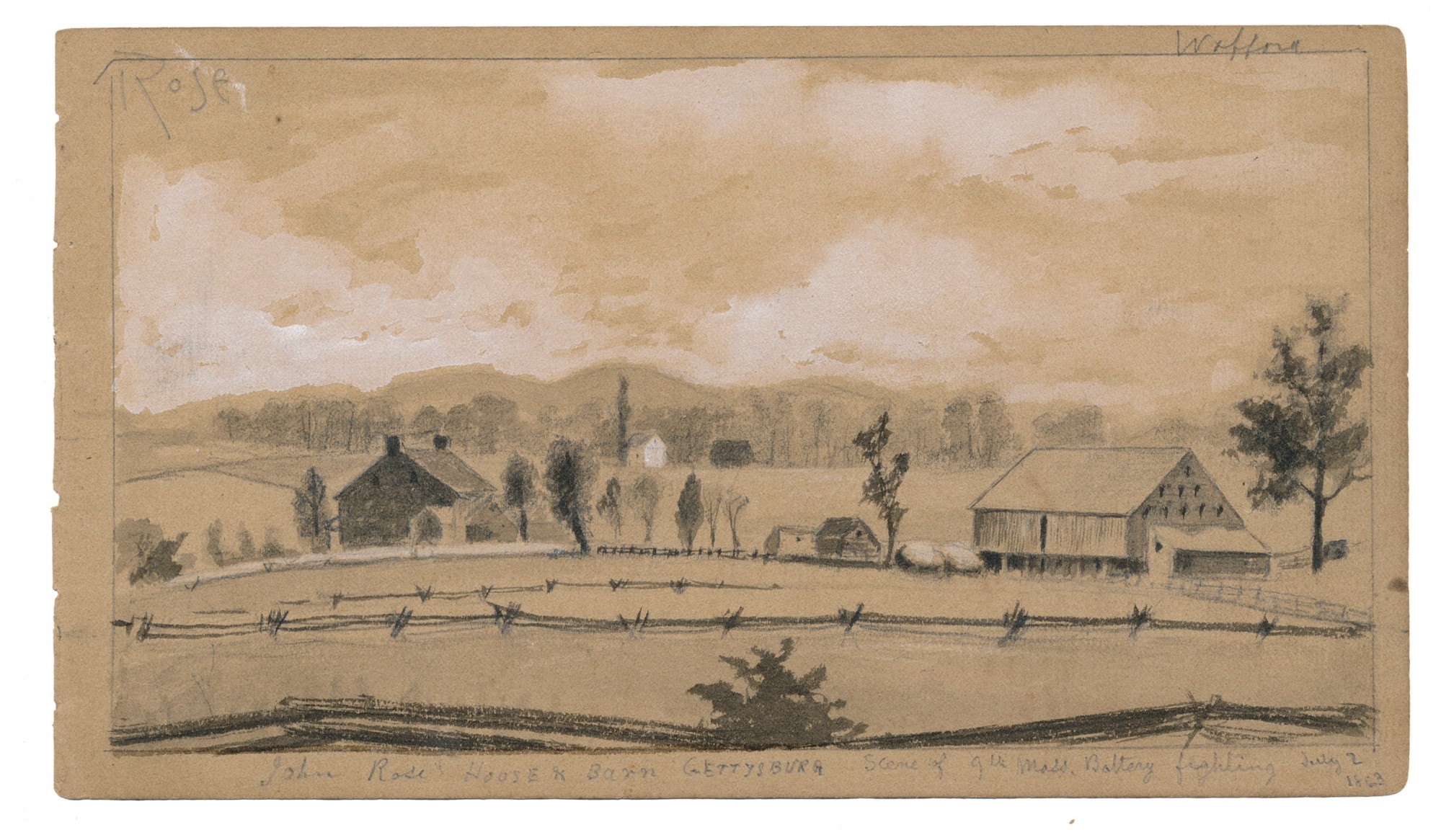 GETTYSBURG SKETCH OF THE ROSE FARM BY 9TH MASS BATTERY VETERAN & ARTIST ...