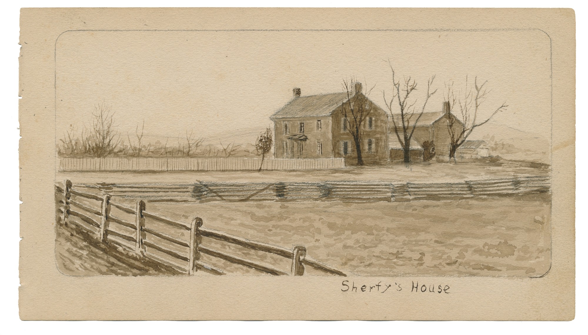 SKETCH OF THE SHERFY HOUSE AT GETTYSBURG BY 9TH MASS BATTERY VETERAN ...