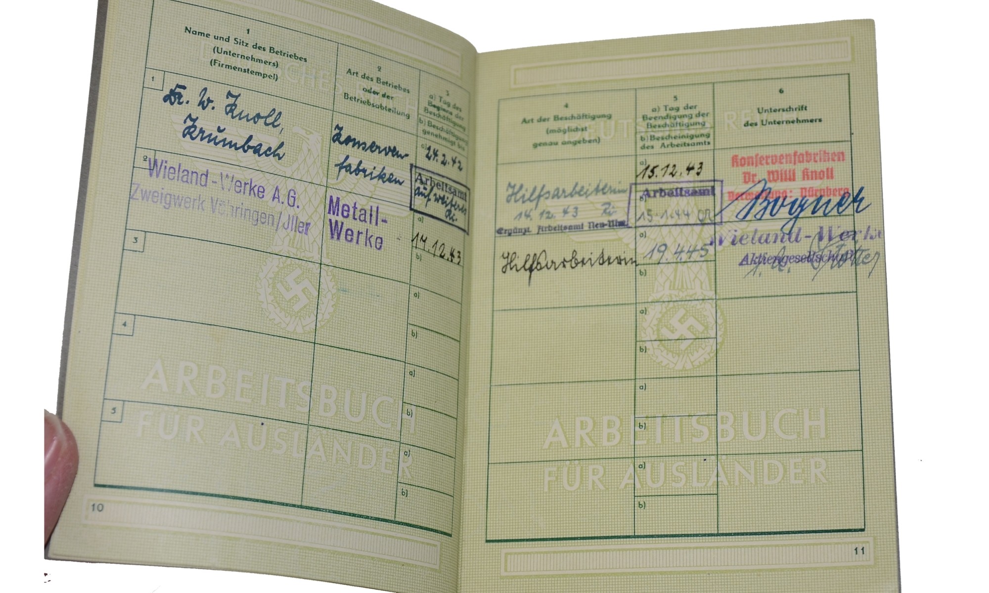 WORLD WAR TWO GERMAN REGISTRATION BOOK FOR A FOREIGN WORKER — Horse Soldier