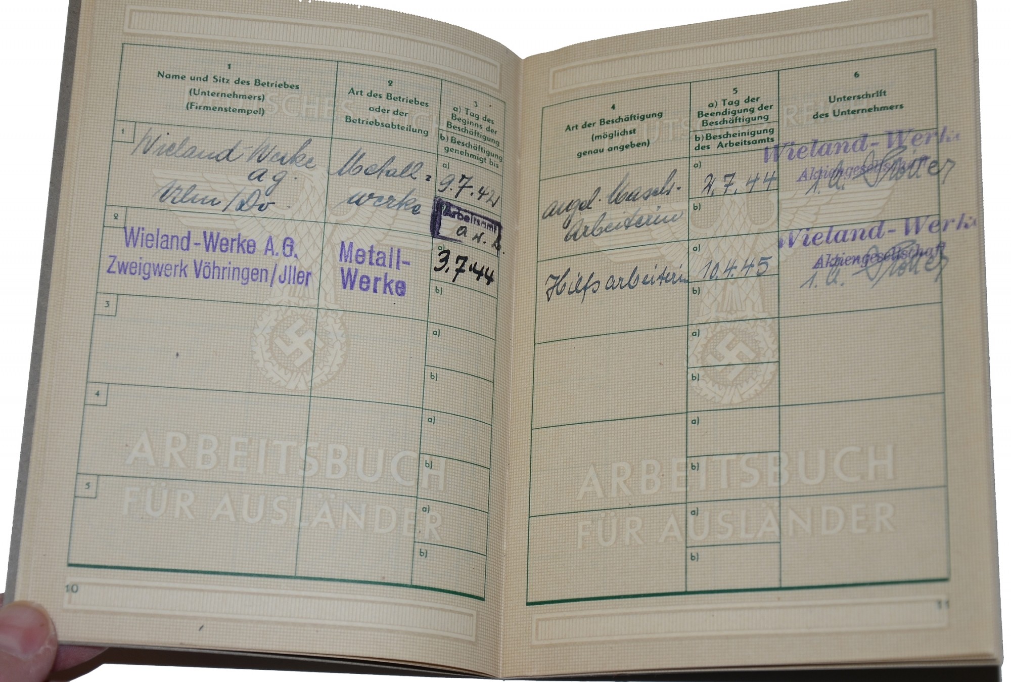 WORLD WAR TWO GERMAN REGISTRATION BOOK FOR A FOREIGN WORKER — Horse Soldier
