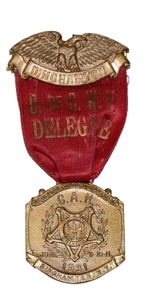 G.A.R. DELEGATE BADGE, BINGHAMTON 1931 — Horse Soldier