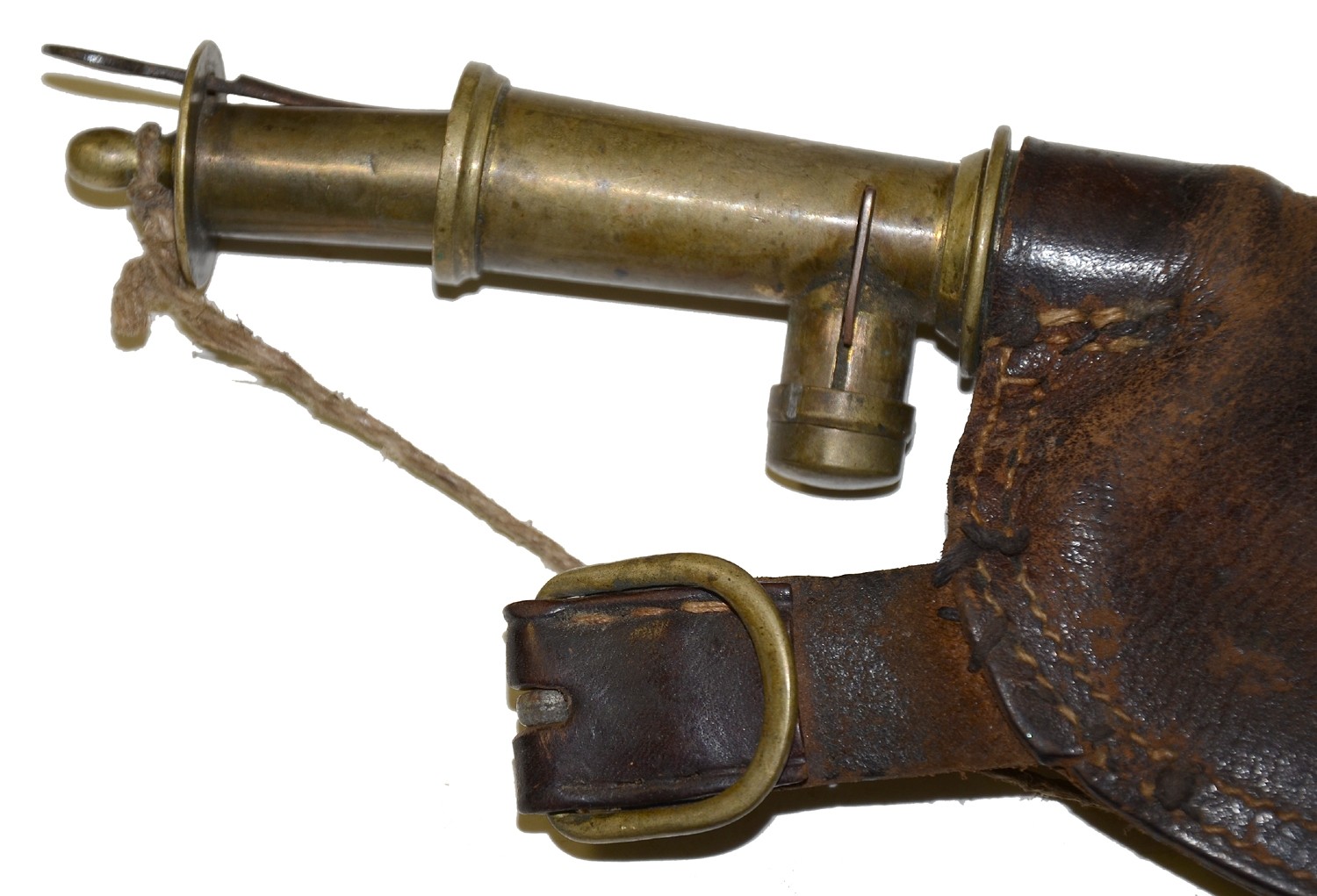 CIRCA 1850’S PAIR OF LEATHER SHOT/POWDER FLASKS — Horse Soldier