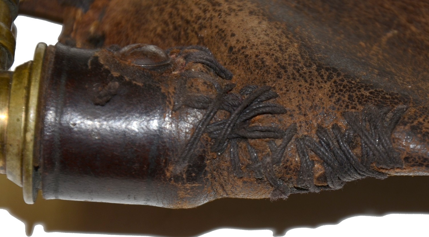 CIRCA 1850’S PAIR OF LEATHER SHOT/POWDER FLASKS — Horse Soldier