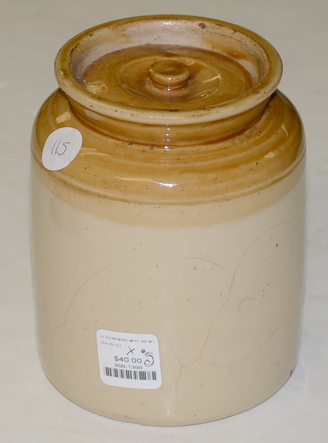 STONEWARE MEAT JAR WITH LID — Horse Soldier