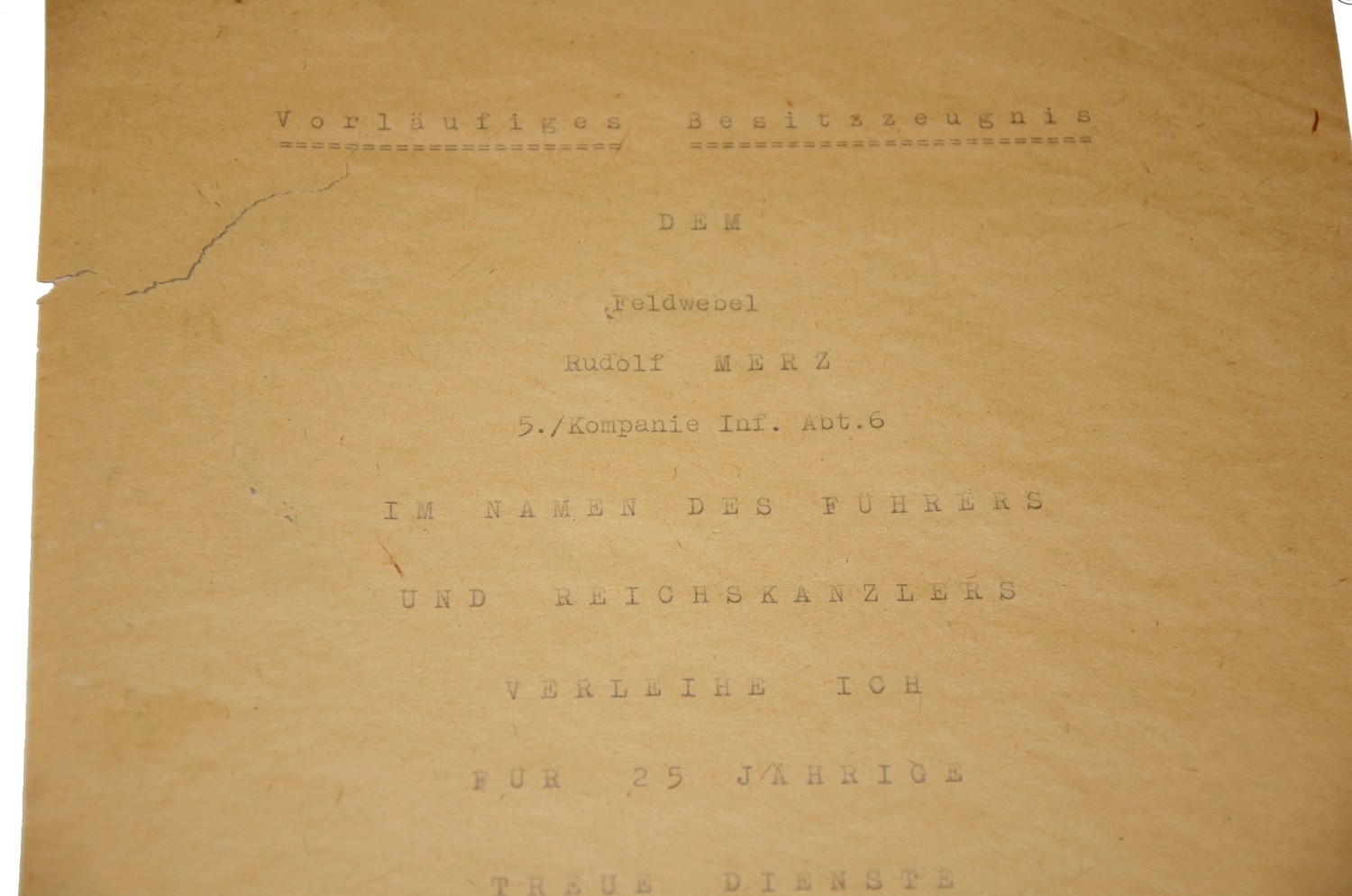 FRAMED WORLD WAR TWO GERMAN DOCUMENT FOR 25 YEARS OF SERVICE — Horse ...