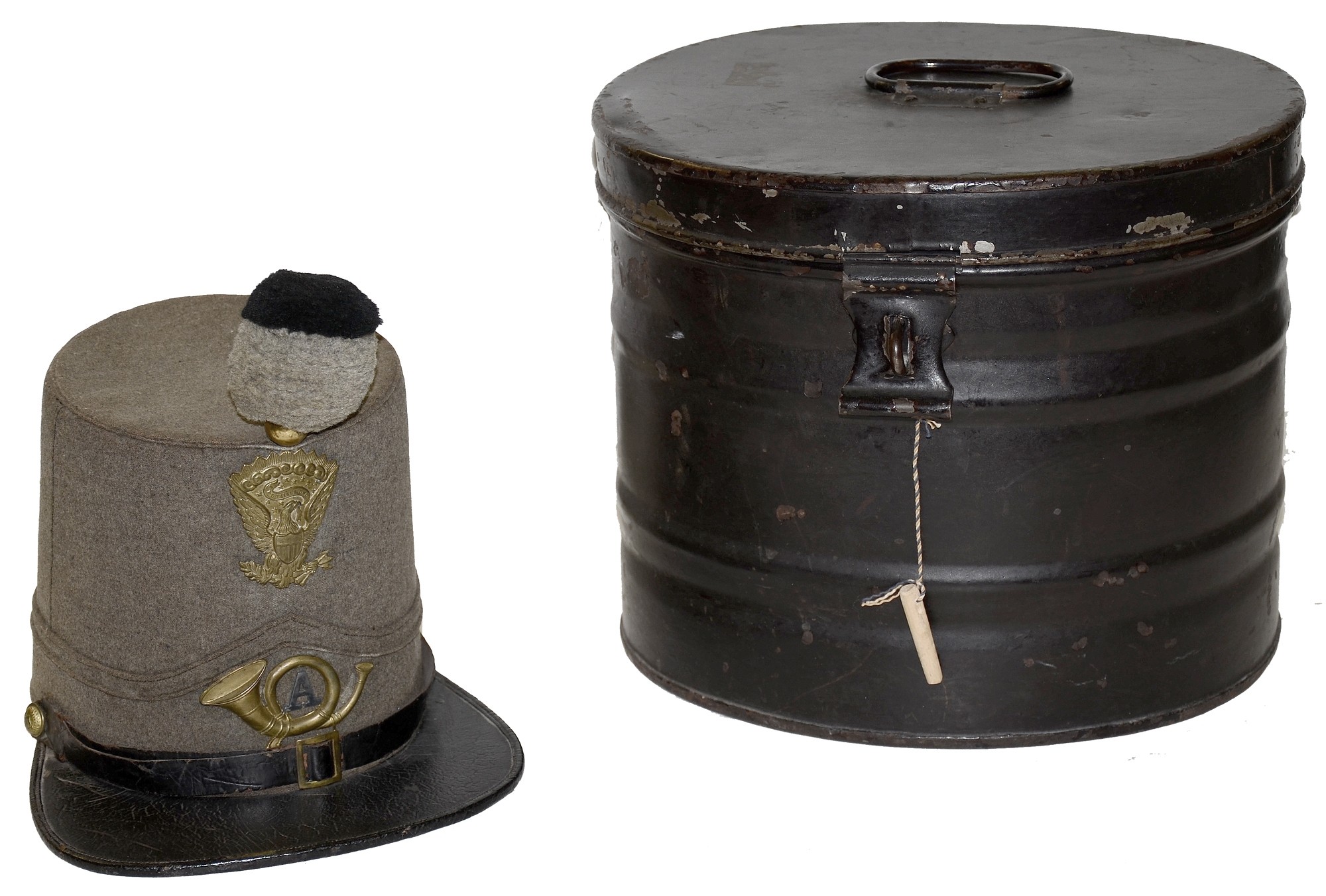 IDENTIFIED 1851 PATTERN MASSACHUSETTS MILITIA SHAKO AND CASE — Horse ...