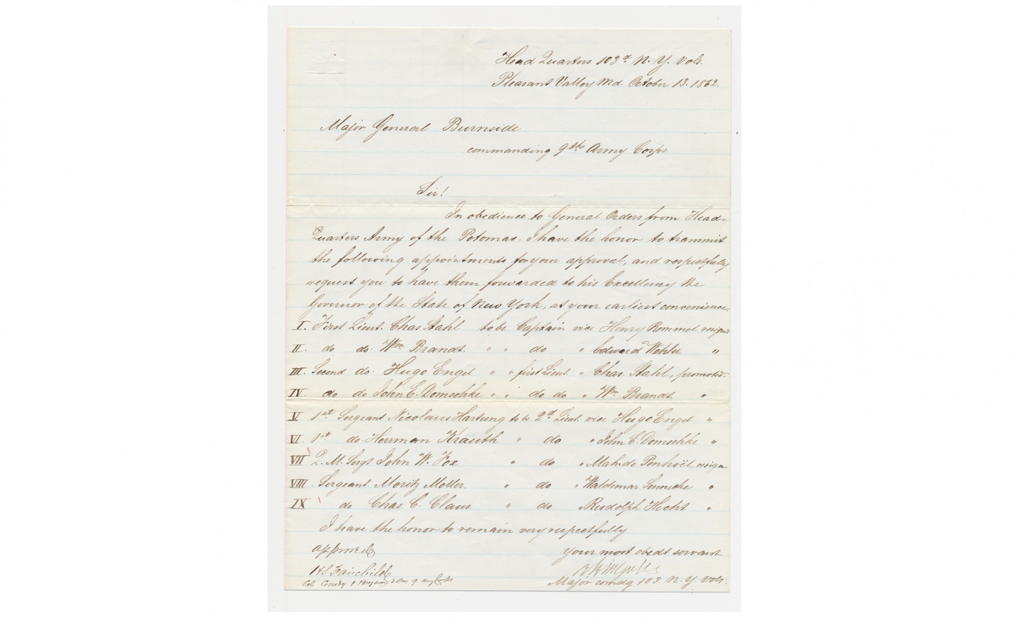 1862 ADS DIRECTED TO GEN. BURNSIDE, WITH SEVERAL 9TH CORPS RELATED ...
