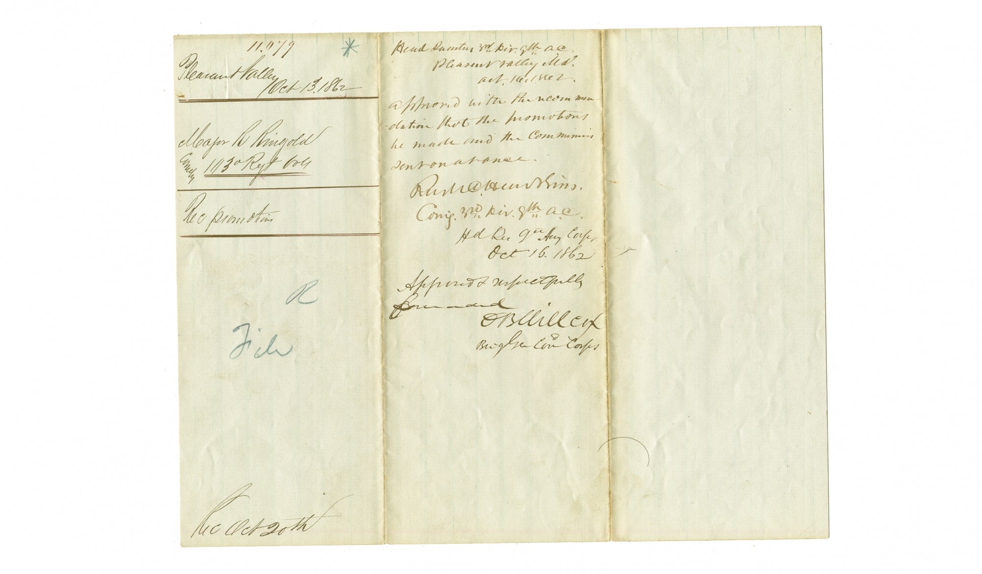 1862 ADS DIRECTED TO GEN. BURNSIDE, WITH SEVERAL 9TH CORPS RELATED ...