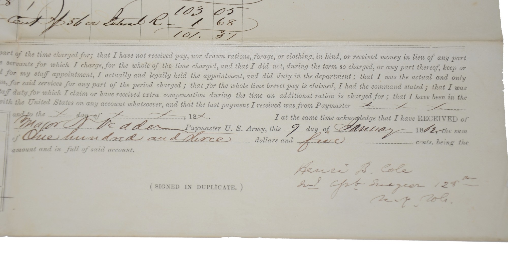 U.S. PAY VOUCHER — HENRY B. COLE, ASST. SURGEON, & AFRICAN AMERICAN ...