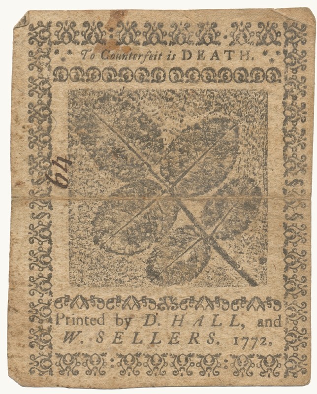PENNSYLVANIA 1772 EIGHTEEN PENCE NOTE — Horse Soldier