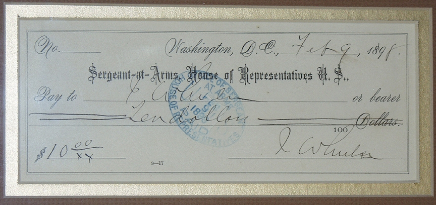 POST-WAR AUTOGRAPHED CHECK - CS GEN. JOSEPH WHEELER — Horse Soldier