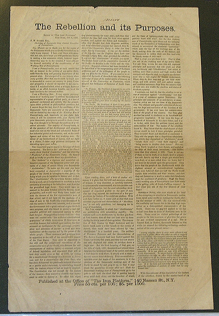 PENNSYLVANIA 1862 ELECTION BROADSHEET - "THE REBELLION AND ITS PURPOSES ...