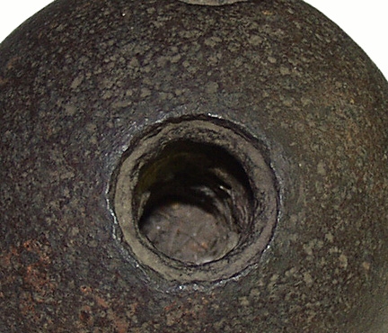 C.S. 4.52" 12-POUND SPHERICAL CASE-SHOT, LEAD SIDE-LOADER SHELL ON AN ...