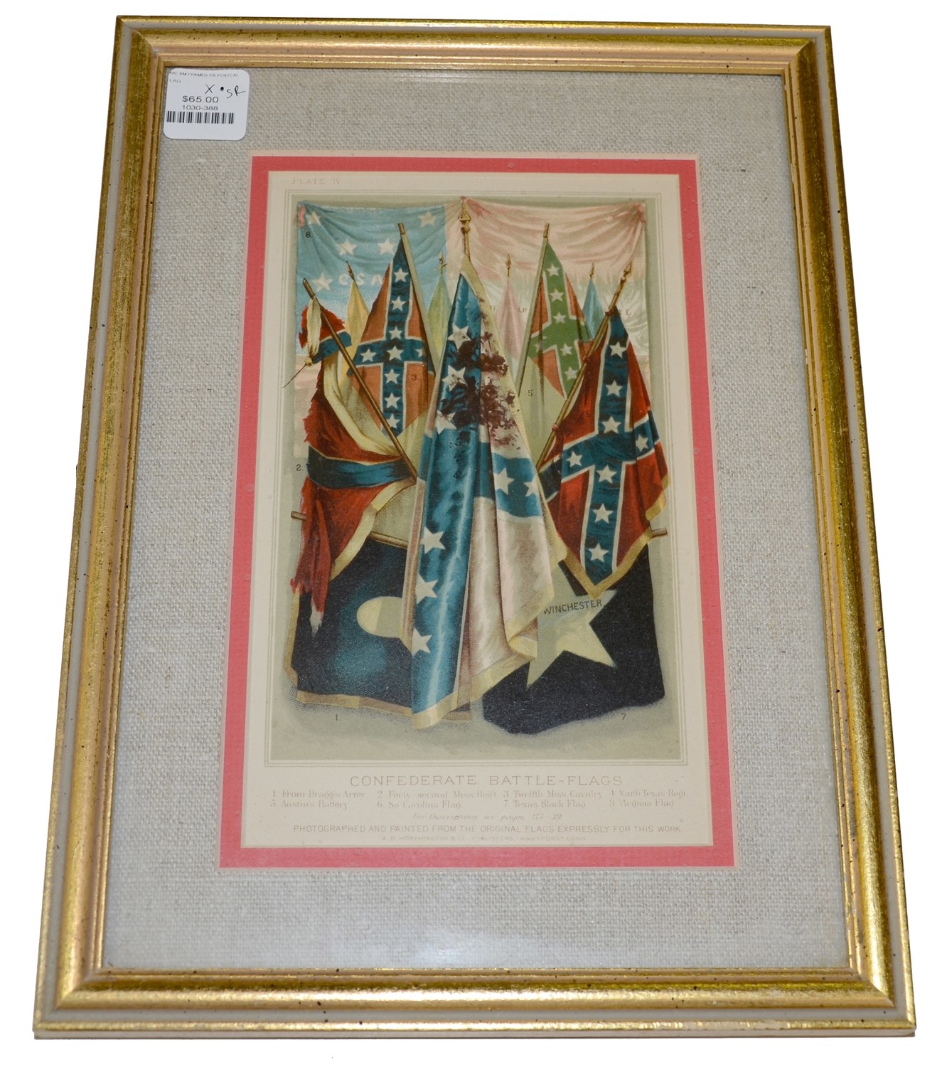 NICELY FRAMED 1887 COLOR PRINT OF CONFEDERATE BATTLE FLAGS — Horse Soldier