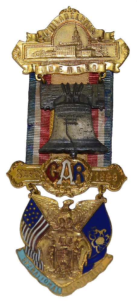1899 BADGE FOR THE 33RD NATIONAL ENCAMPMENT OF THE GAR IN PHILADELPHIA ...