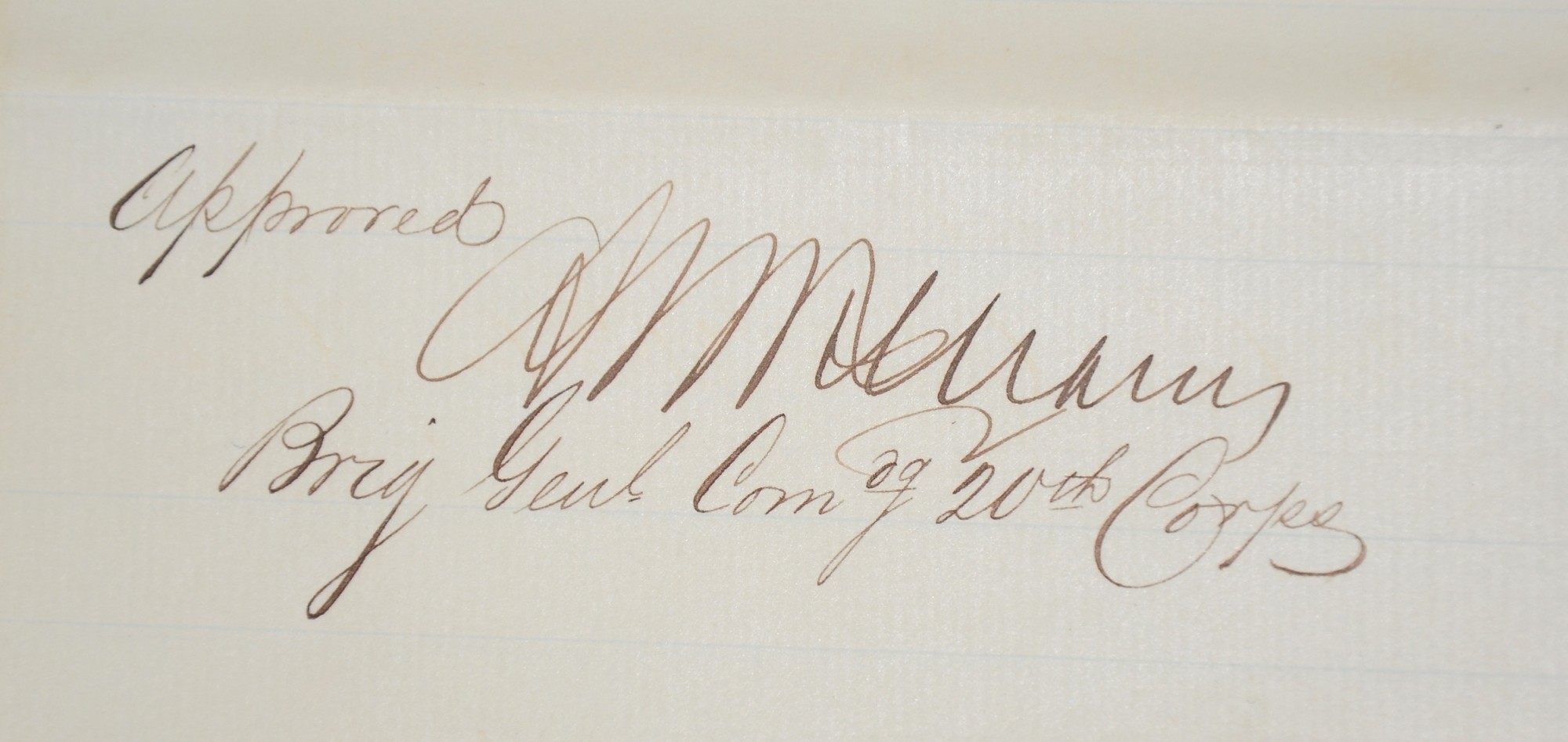 MANUSCRIPT DOCUMENT 1864 20TH CORPS QUARTERMASTER STORES, SIGNED BY ...