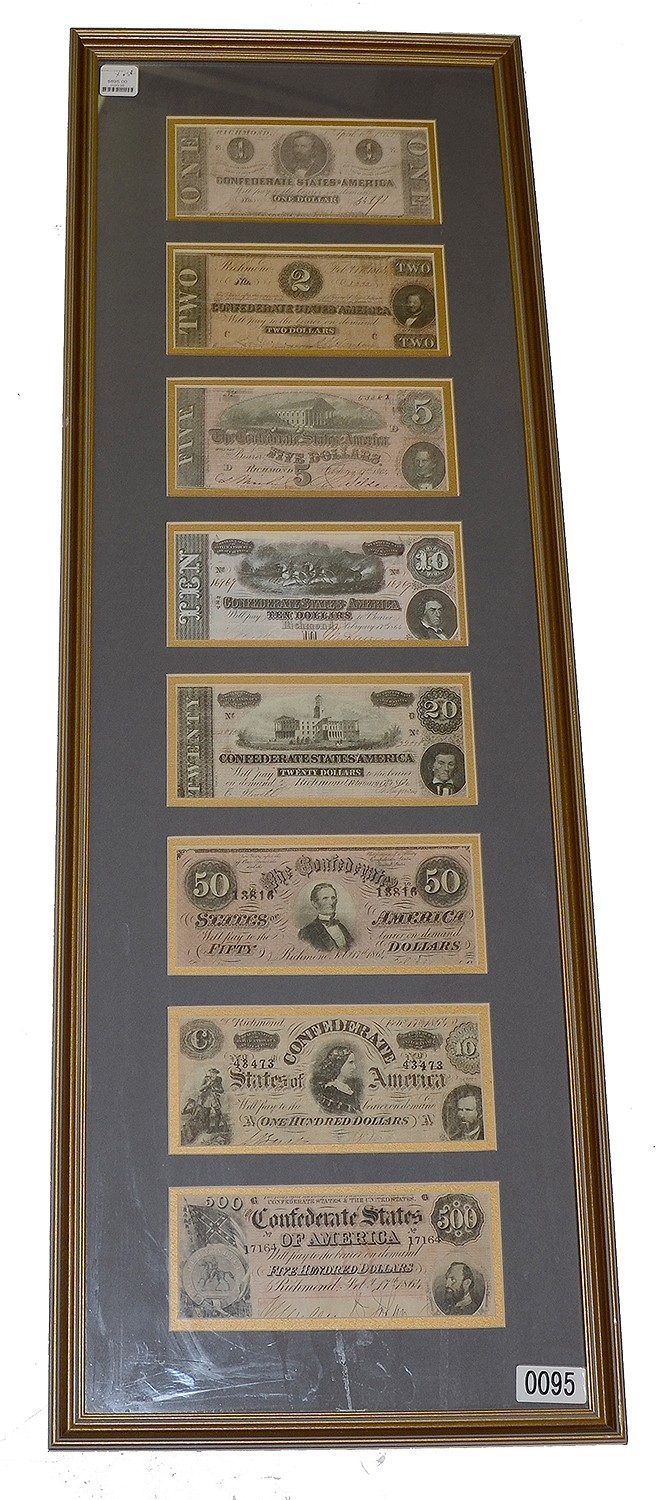 BEAUTIFULLY FRAMED AND MATTED DISPLAY OF SEVENTH ISSUE CONFEDERATE ...