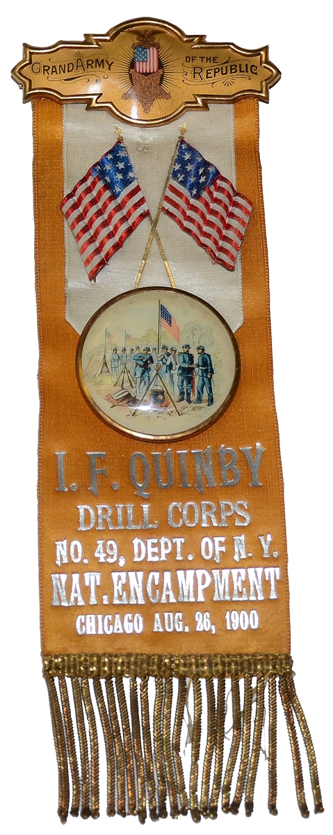 1900 GAR NATIONAL ENCAMPMENT RIBBON, I.F. QUINBY DRILL CORPS — Horse ...