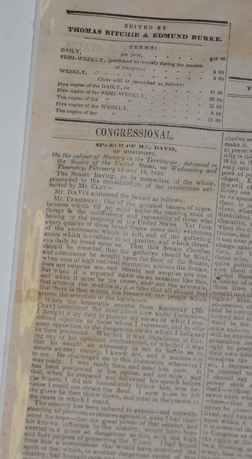 THE DAILY UNION/ CITY OF WASHINGTON, FEBRUARY 16, 1850 - COMPROMISE OF ...