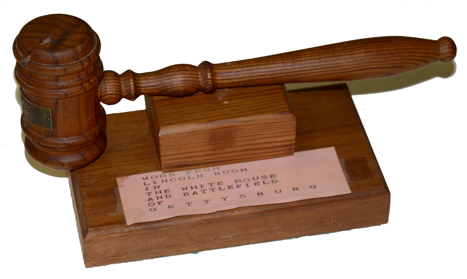 WOOD GAVEL & BOARD MADE FROM LINCOLN BEDROOM & GETTYSBURG BATTLEFIELD ...