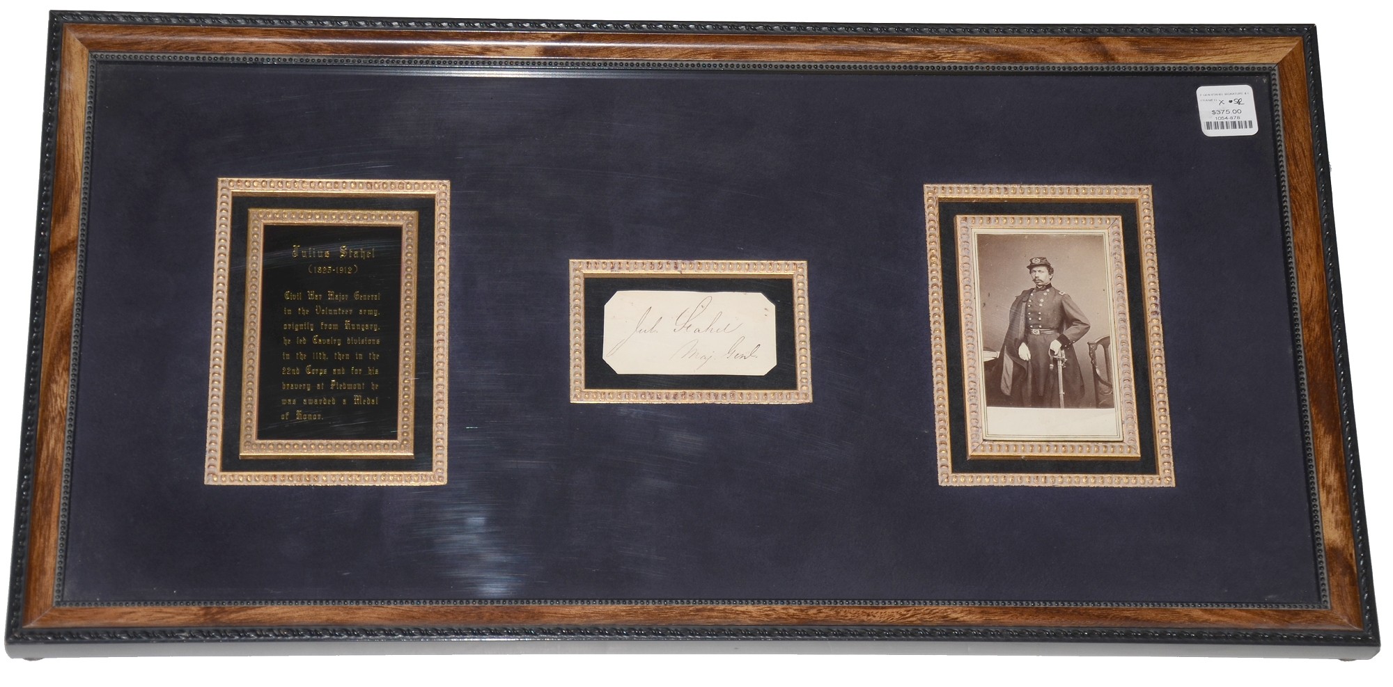 FRAMED AUTOGRAPH CARD AND CDV OF GENERAL JULIUS STAHEL, MEDAL OF HONOR ...