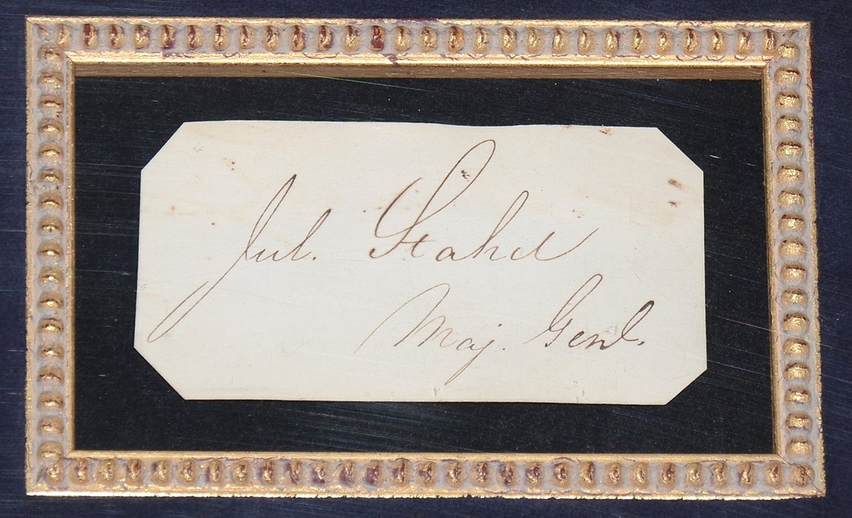 FRAMED AUTOGRAPH CARD AND CDV OF GENERAL JULIUS STAHEL, MEDAL OF HONOR ...