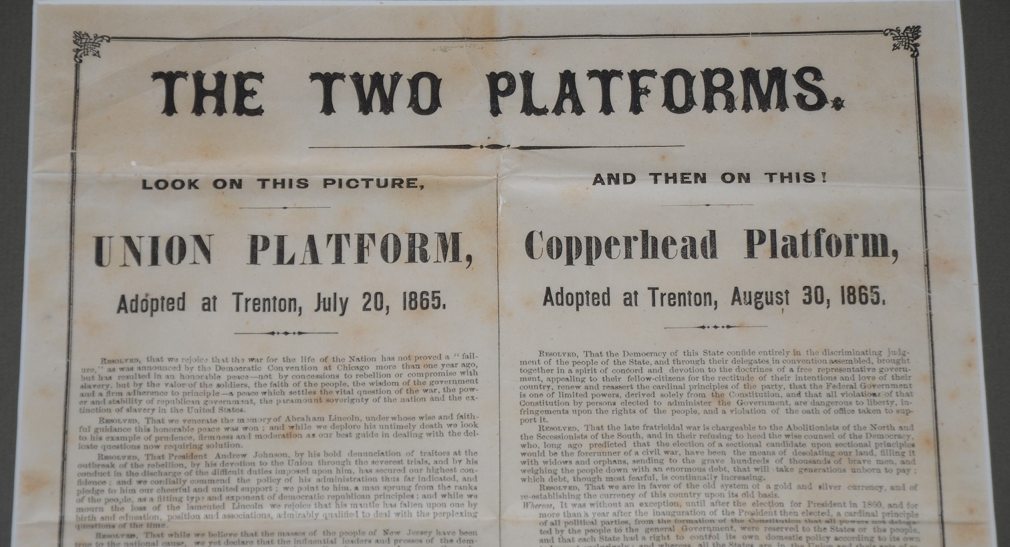 NEW JERSEY BROADSIDE ON THE GOVERNOR’S RACE AND THE ABOLITION OF ...