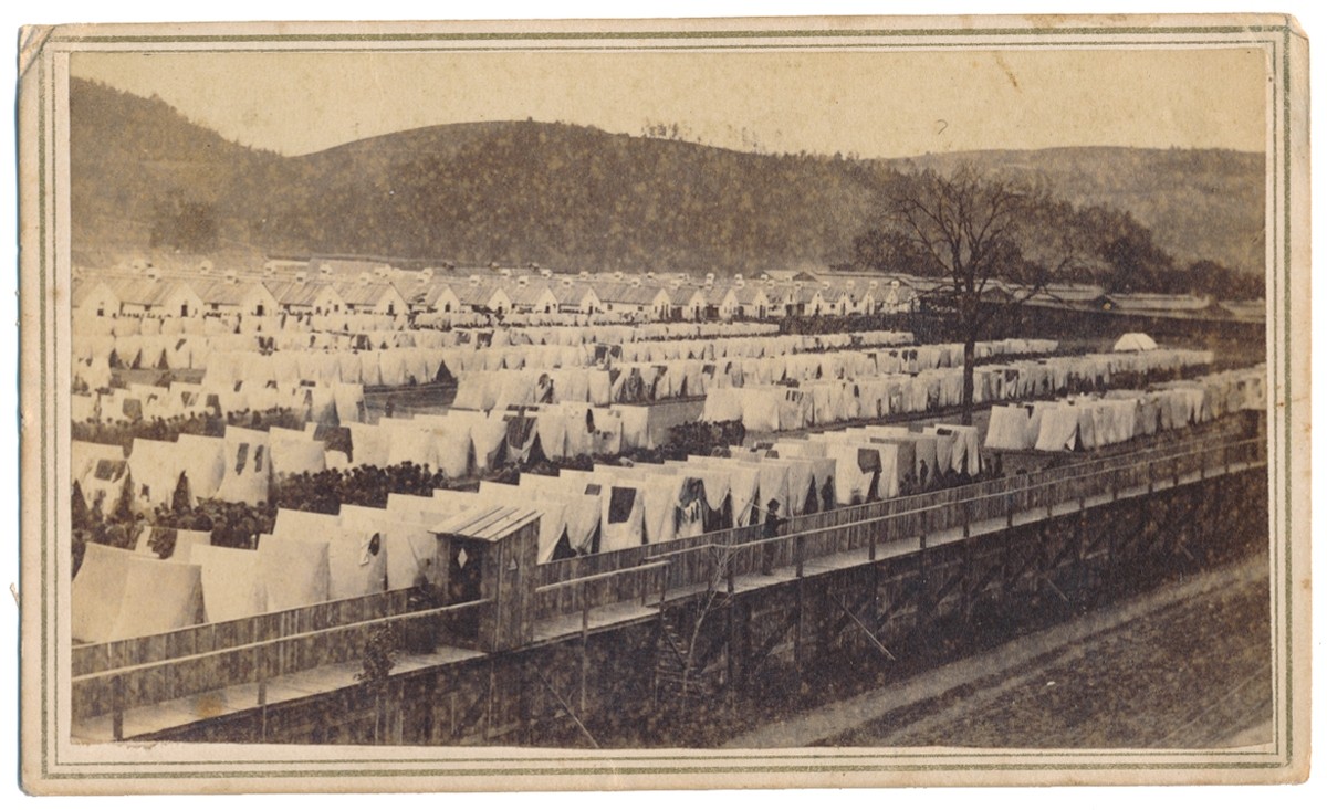 CDV VIEW OF CONFEDERATE PRISONERS AT ELMIRA — Horse Soldier