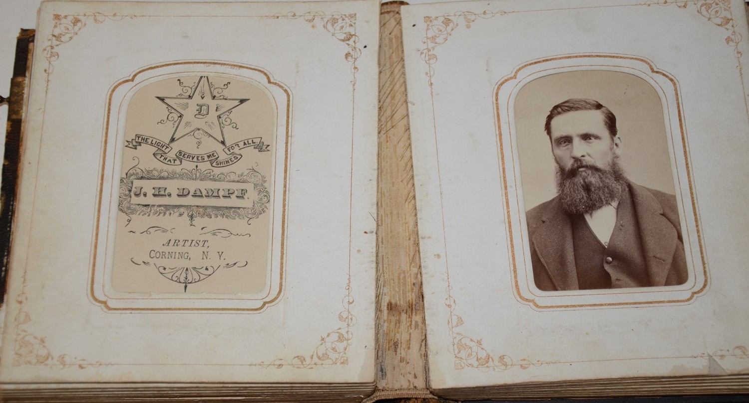 CIVILIAN CDV ALBUM WITH NEW YORK BACKMARKS — Horse Soldier