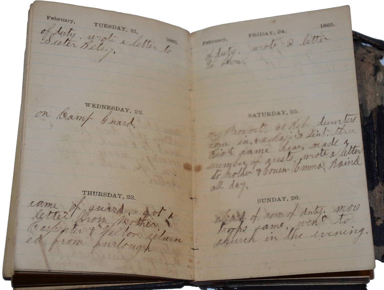 PAIR OF DIARIES IDENTIFIED TO 15TH CONNECTICUT SOLDIER — Horse Soldier
