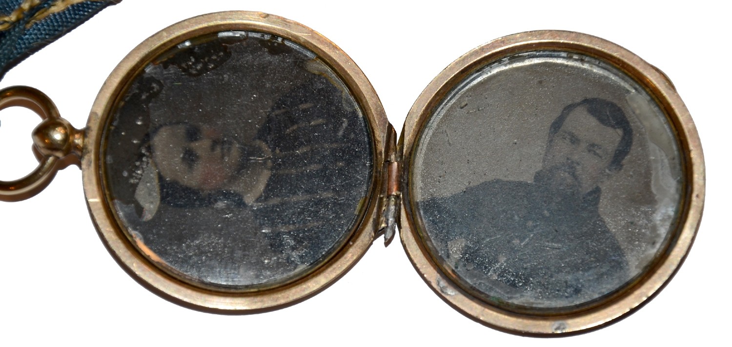 LOCKET WITH TINTYPE OF FEDERAL SOLDIER AND WIFE — Horse Soldier