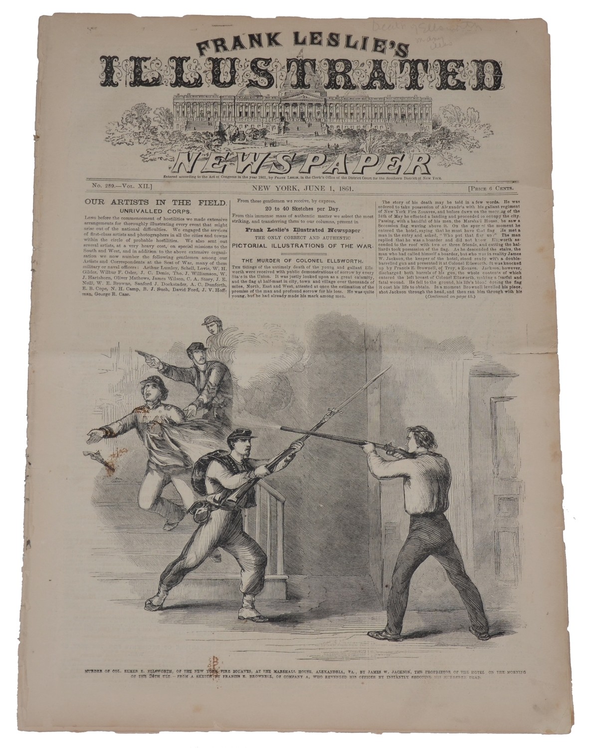 FRANK LESLIE’S ILLUSTRATED - COLONEL ELMER ELLSWORTH - JUNE 1, 1861 ...