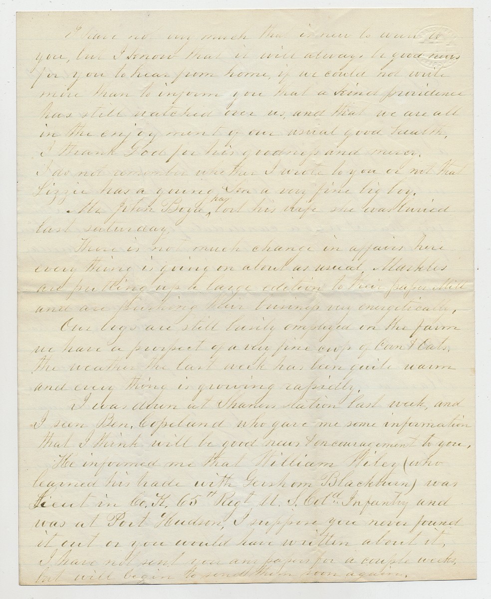 JUNE 1864 CIVIL WAR LETTER FROM LEBANON, PA RESIDENT JACOB FORNEY KREPS ...