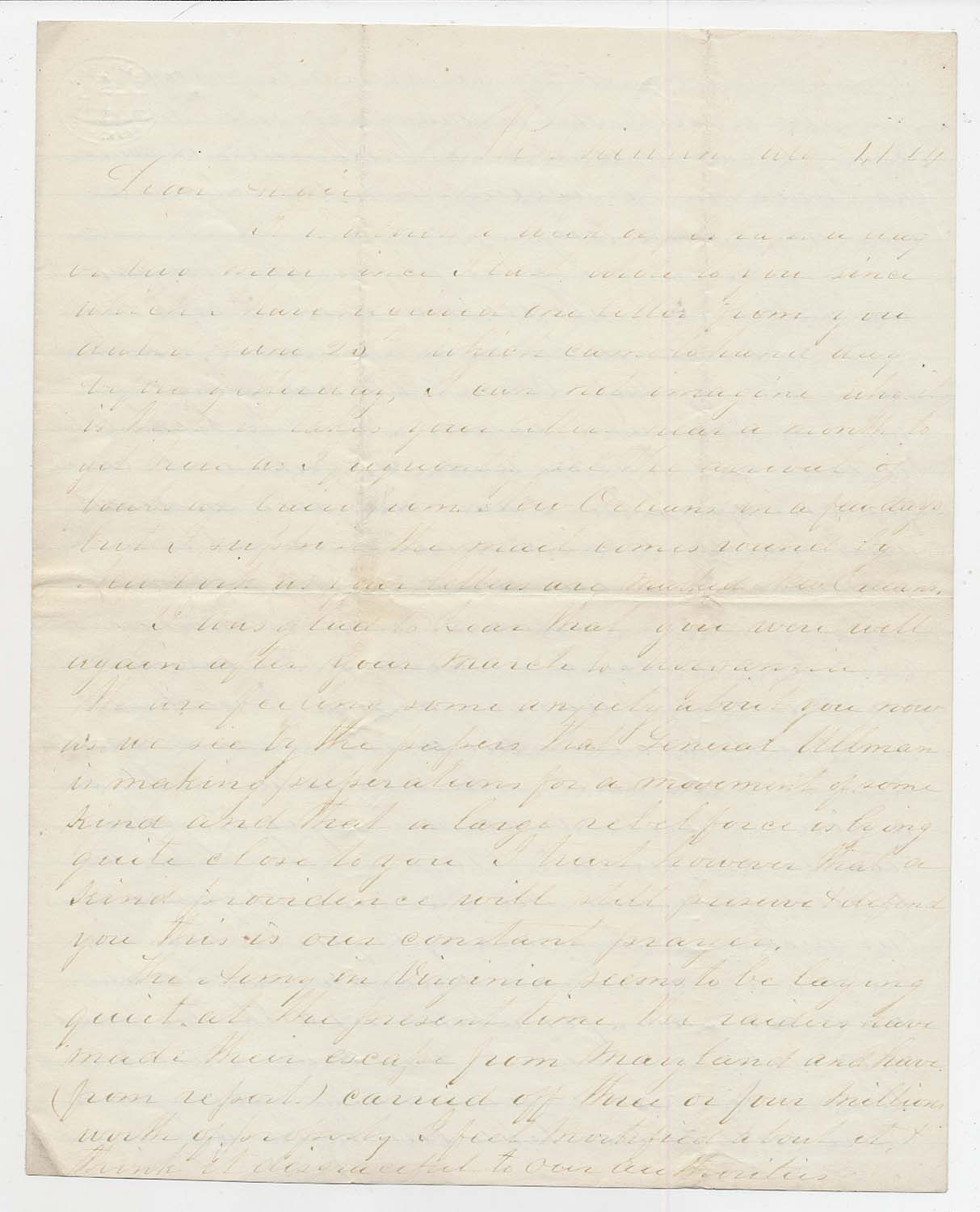JULY1864 CIVIL WAR LETTER FROM LEBANON, PA RESIDENT JACOB FORNEY KREPS ...