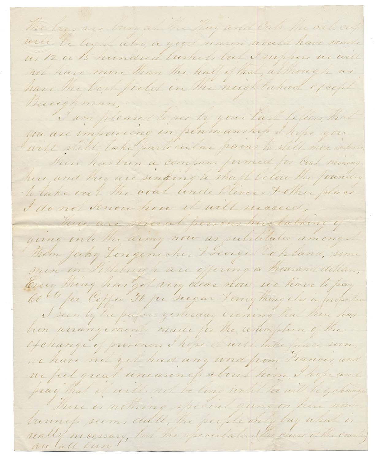 JULY1864 CIVIL WAR LETTER FROM LEBANON, PA RESIDENT JACOB FORNEY KREPS ...