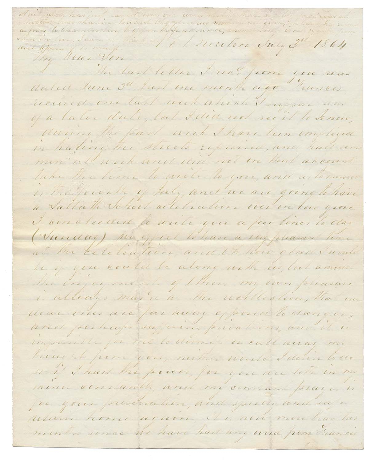 JULY1864 CIVIL WAR LETTER FROM LEBANON, PA RESIDENT JACOB FORNEY KREPS ...