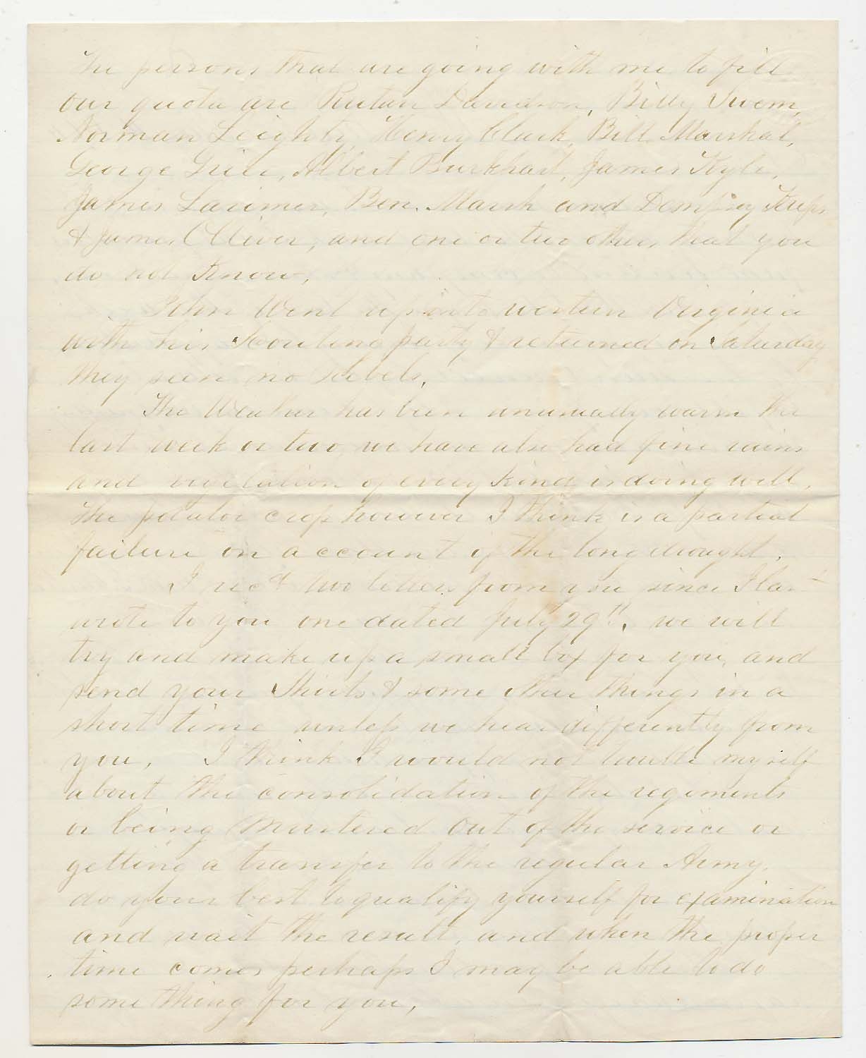 AUGUST 1864 CIVIL WAR LETTER FROM LEBANON, PA RESIDENT JACOB FORNEY ...