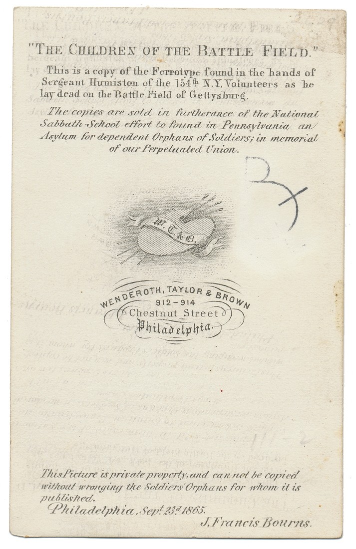 CDV OF THE HUMISTON CHILDREN WHO’S FATHER WAS KILLED AT GETTYSBURG ...