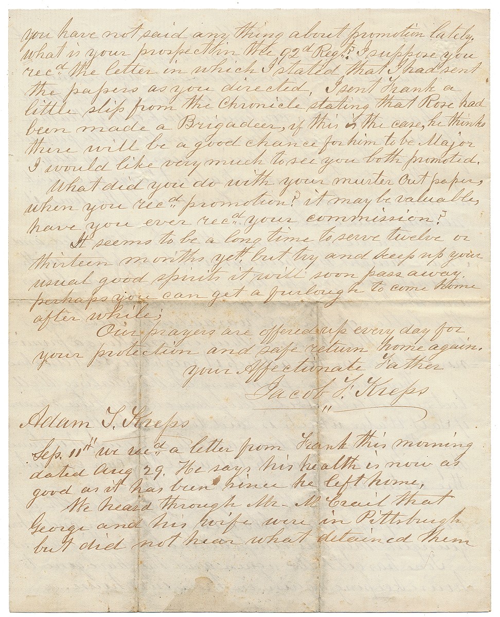 SEPTEMBER 1865 CIVIL WAR LETTER FROM LEBANON, PA RESIDENT JACOB FORNEY ...