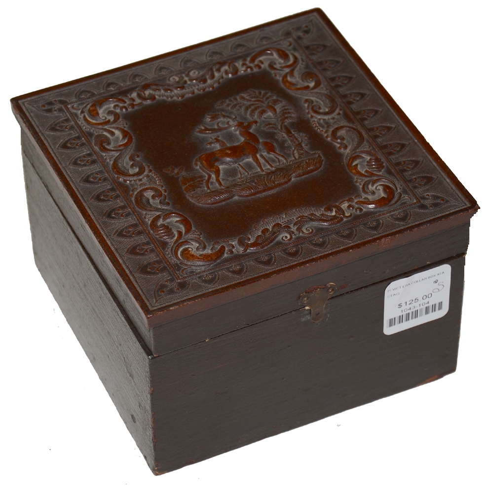VICTORIAN ERA GUTTA PERCHA COLLAR BOX WITH STAG — Horse Soldier