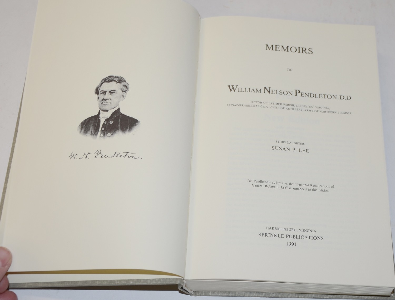 REPRINT COPY OF “MEMOIRS OF WILLIAM NELSON PENDLETON” — Horse Soldier