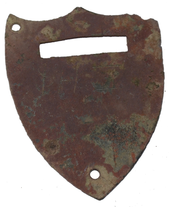 RELIC -- BRASS SADDLE SHIELD FROM TANEYTOWN, MD — Horse Soldier