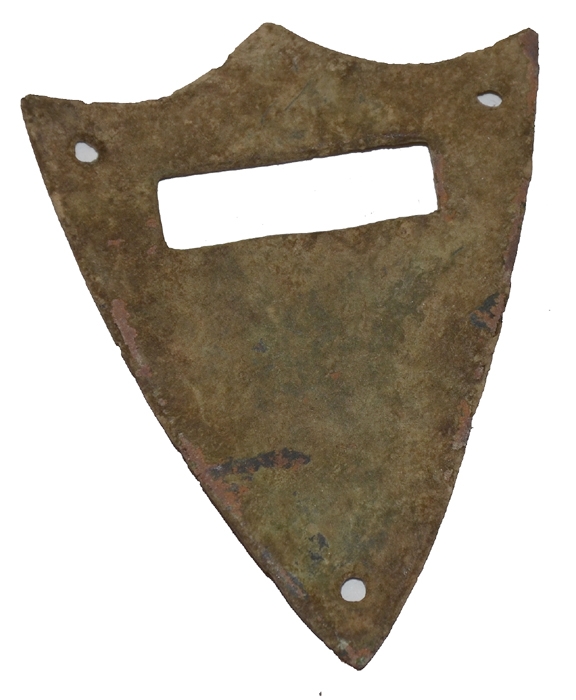 RELIC – C.S. BRASS SADDLE SHIELD FROM TANEYTOWN, MD — Horse Soldier