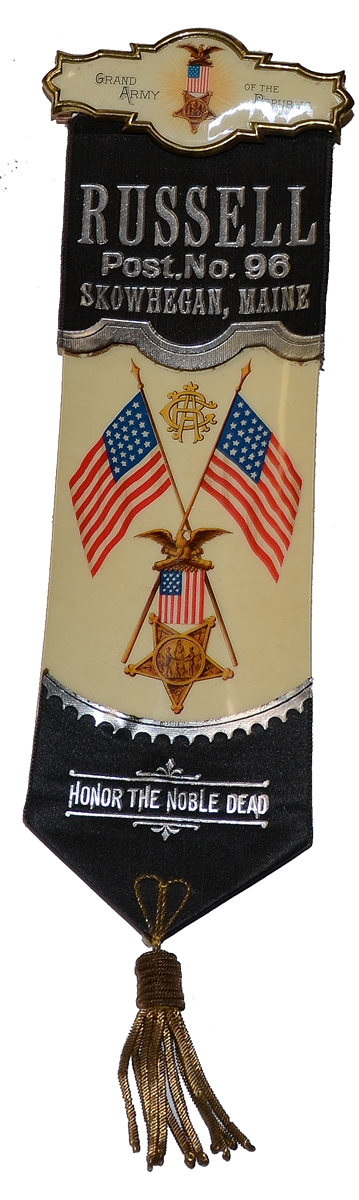 VERY NICE MOURNING OR DECORATION DAY RIBBON RUSSELL POST 96 SKOWHEGAN ...