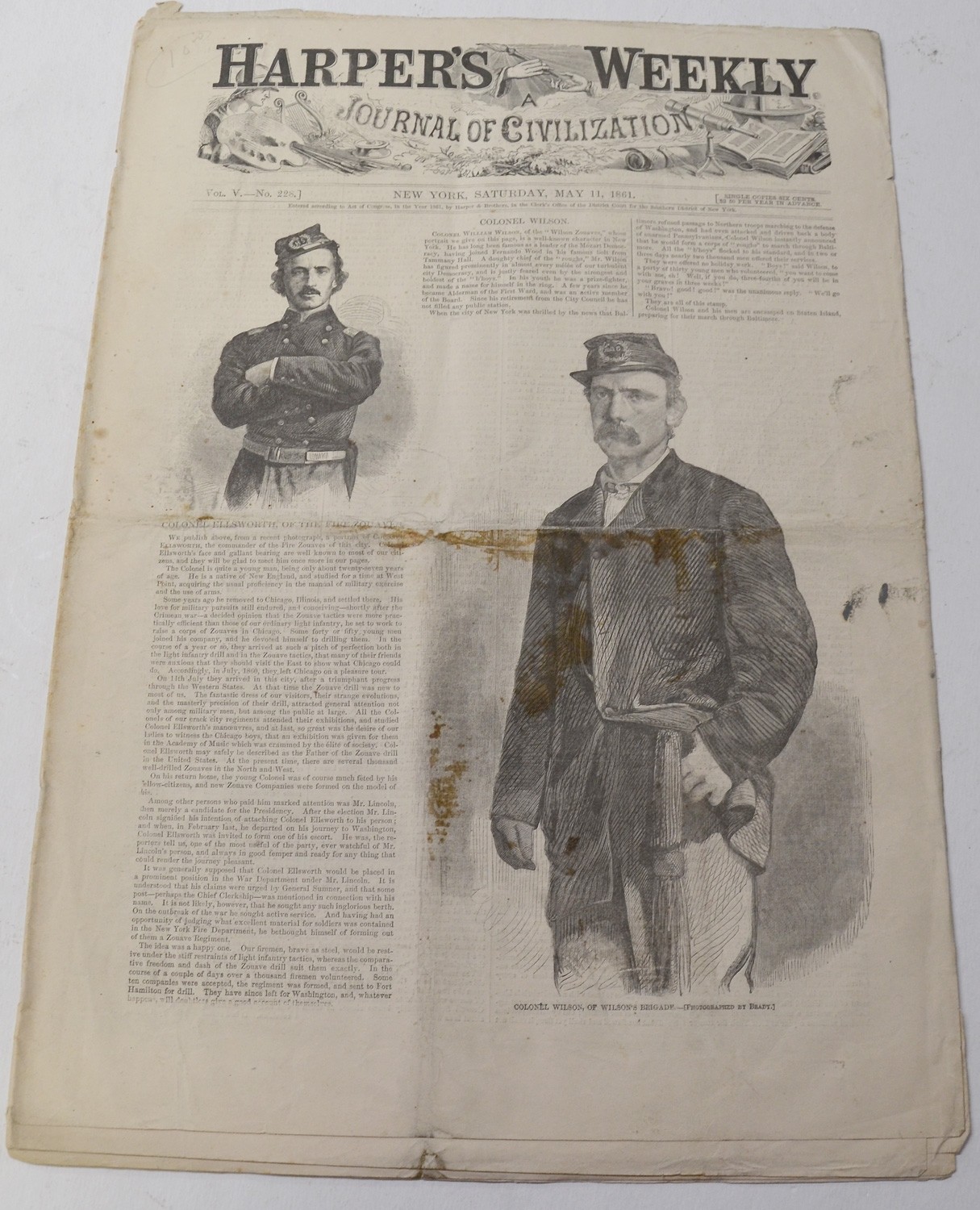 HARPER’S WEEKLY, MAY 11, 1861 – COL. ELMER ELLSWORTH — Horse Soldier