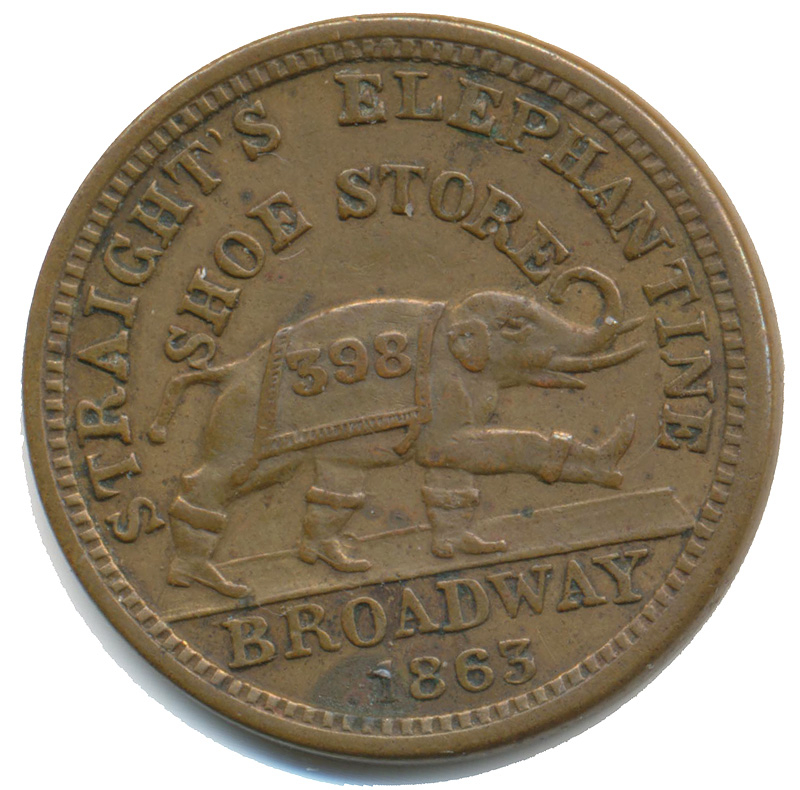 STRAIGHT'S ELEPHANT SHOE STORE TOKEN, 1863 — Horse Soldier