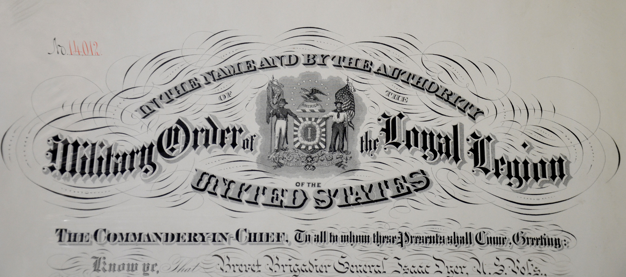 MILITARY ORDER OF THE LOYAL LEGION (MOLLUS) MEMBERSHIP CERTIFICATE OF ...