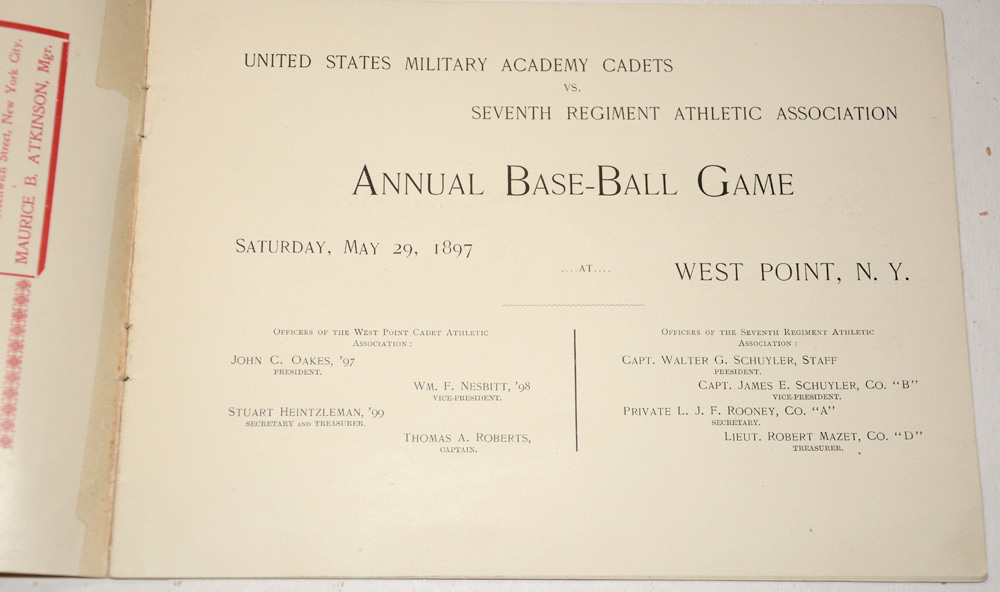 PROGRAM FOR THE ANNUAL BASEBALL GAME BETWEEN WEST POINT AND THE 7TH ...