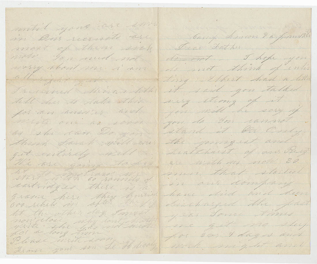 MARCH 1862 UNION SOLDIER LETTER—PRIVATE HENRY L. COOLEY, CO. “C”, 2ND ...
